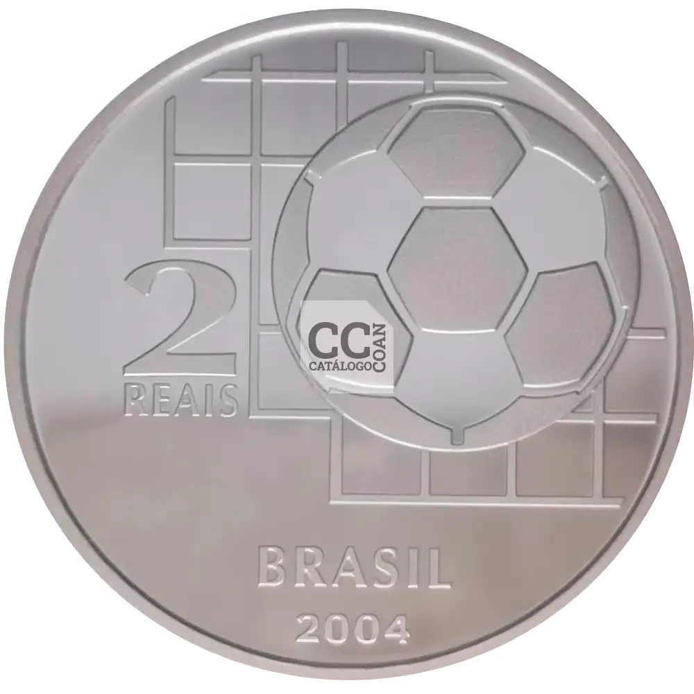 Moeda de 2 reais dos 100 Anos Fifa de 2004 valor - Catálogo Coan